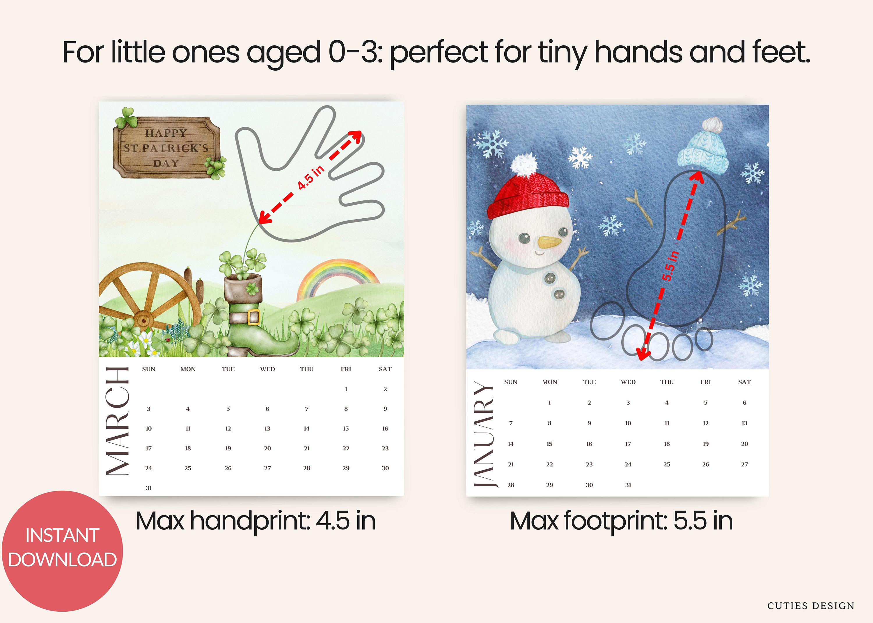 2024 Handprint Calendar for Kids, Christmas Footprint Craft, DIY Baby ...