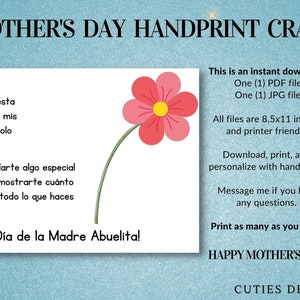 Grandma Mother's Day Spanish Handprint Printable Keepsake Art Craft Dia ...
