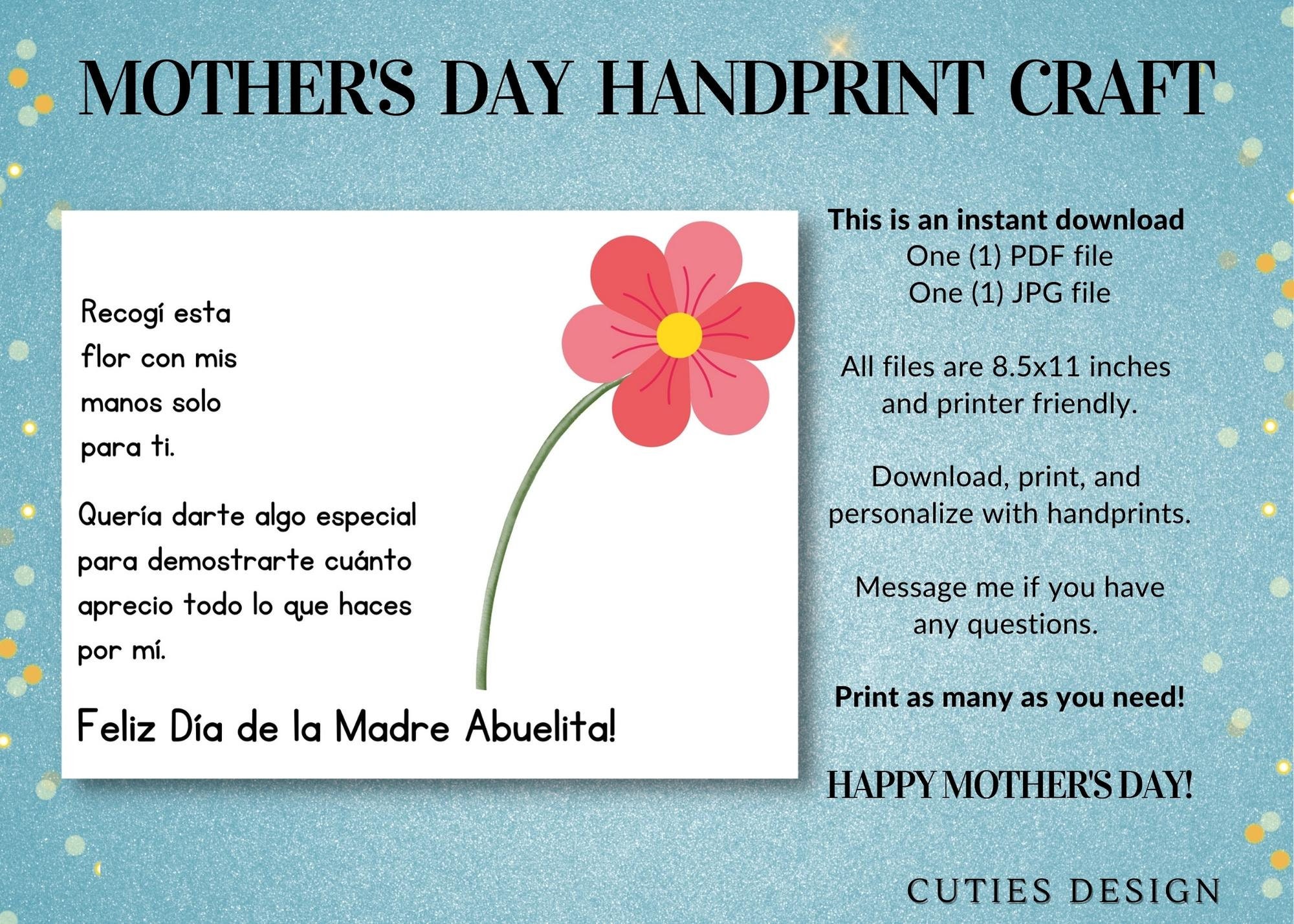 Grandma Mother's Day Spanish Handprint Printable Keepsake Art Craft Dia ...