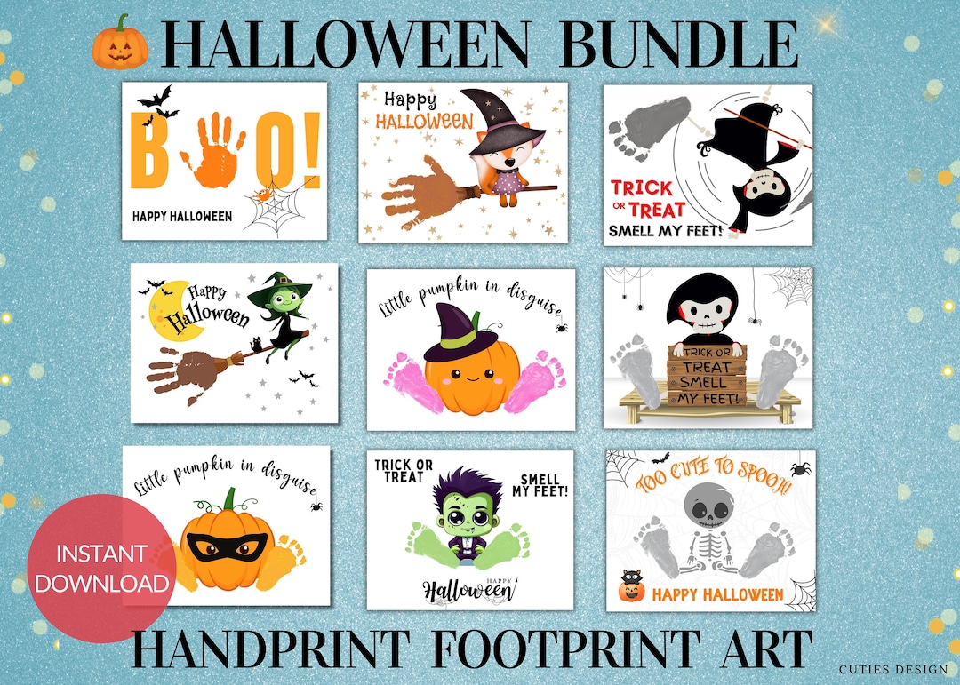 Halloween Handprint Footprint Art Craft Bundle for Kids Toddler Memory ...