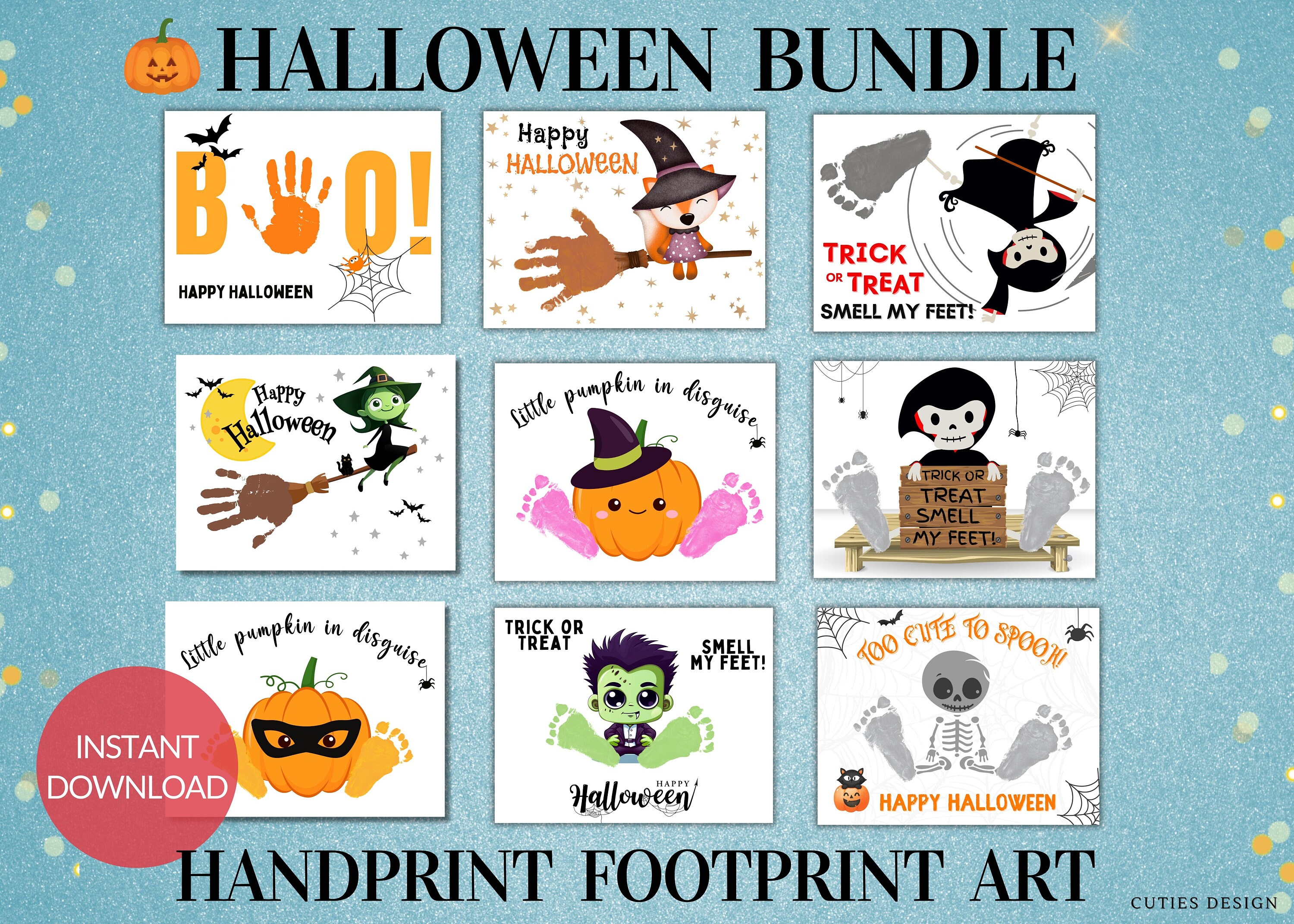 Halloween Handprint Footprint Art Craft Bundle for Kids Toddler Memory ...