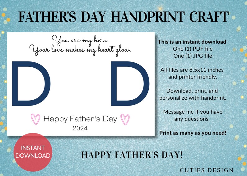 Father's Day Handprint Printable Baby Keepsake Art Craft Teacher Parent ...