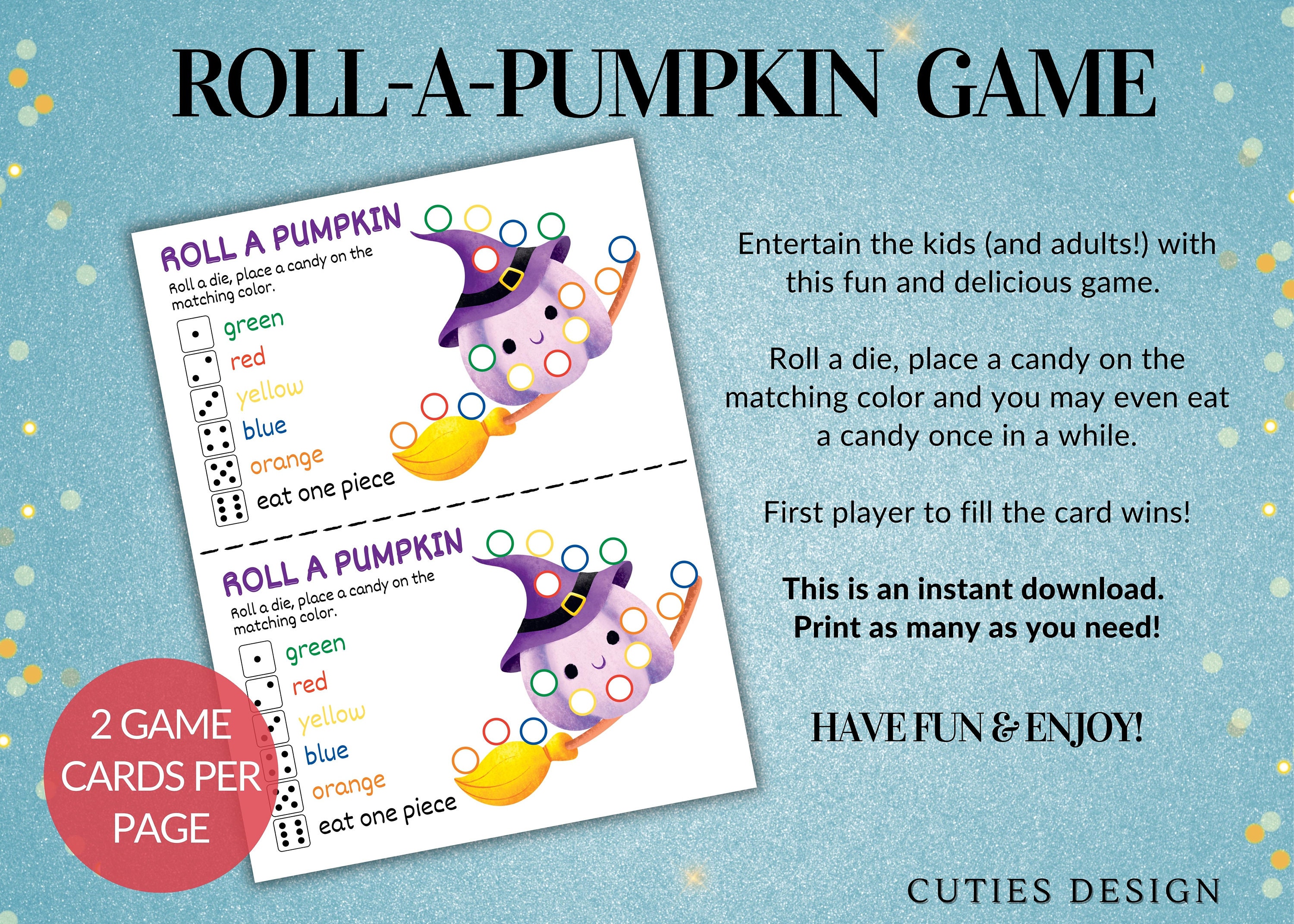 Halloween Game Roll a Die Instant Download Halloween Party Game for ...