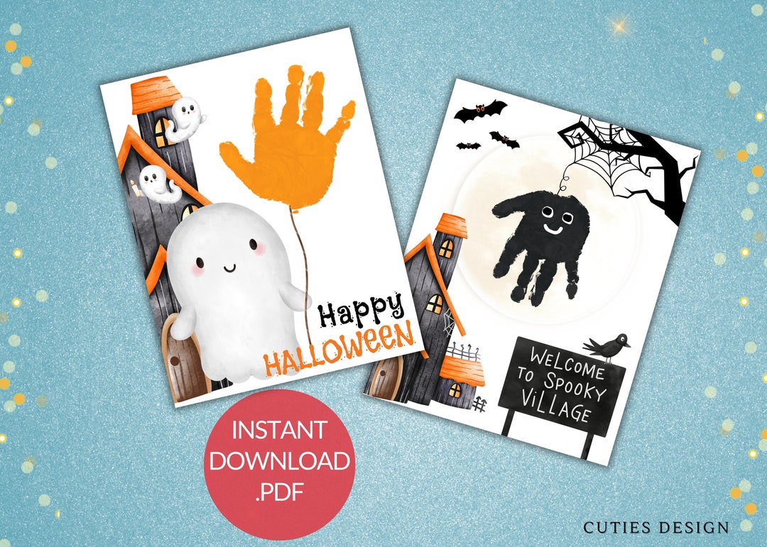 Halloween Handprint Art Craft, Spooky Village Keepsake (digital ...