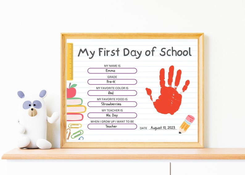 First Day of School Printable Craft for Toddler Handprint Keepsake Art ...