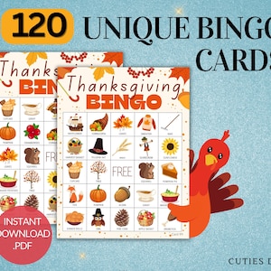 Thanksgiving BINGO 120 Printable Cards Thanksgiving Games for Kids ...
