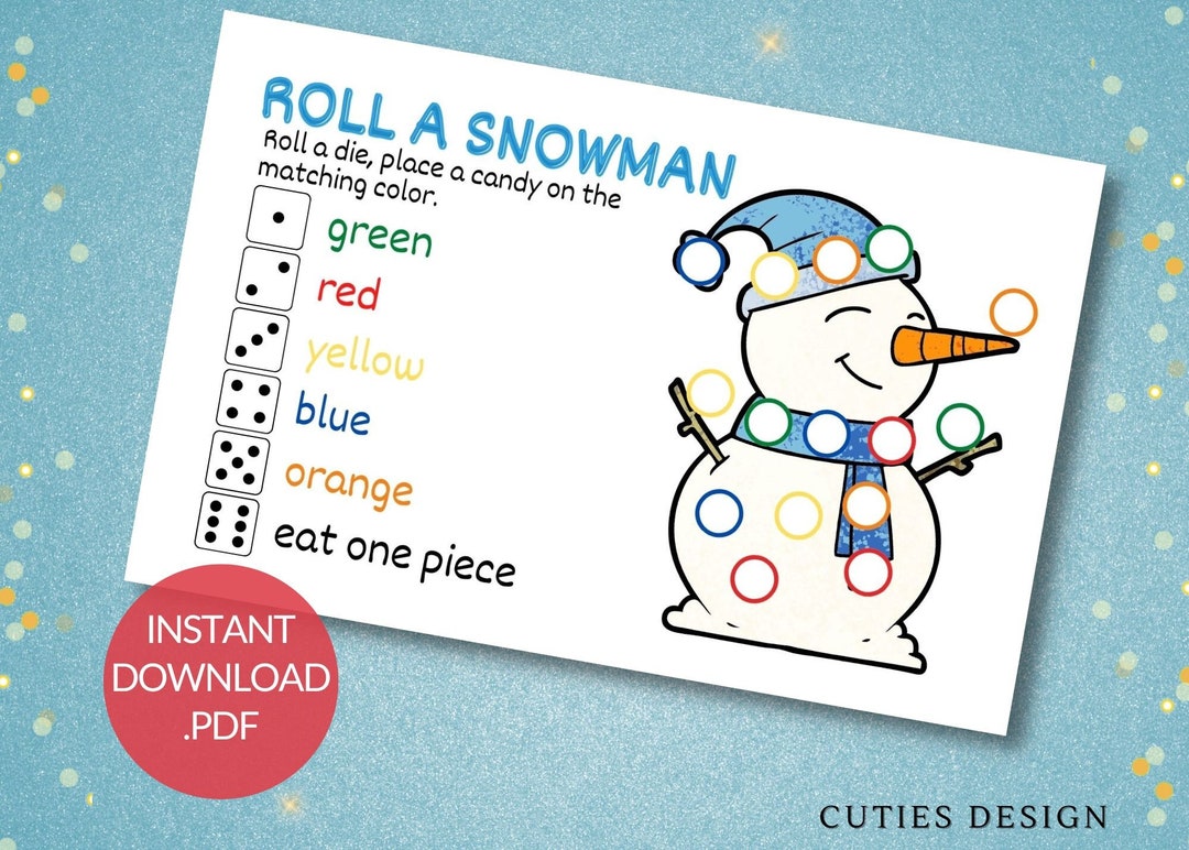 Roll a Snowman Game, Instant Download Christmas Game for Kids ...