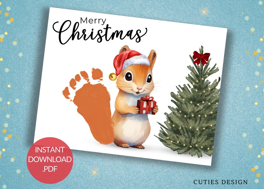 Footprint Christmas Gift Craft Printable Baby Card Memory Keepsake Kids ...
