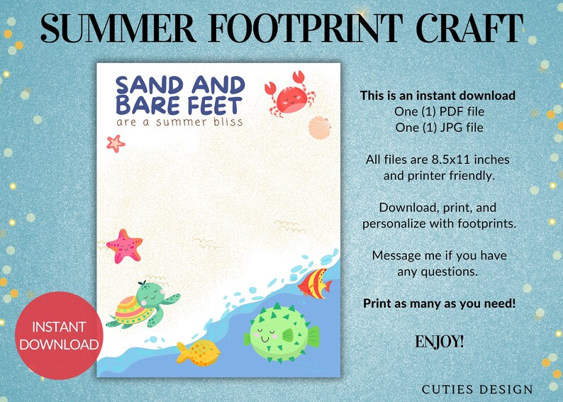 Summer and Sand Printable Craft for Baby Footprint Keepsake Art Craft ...