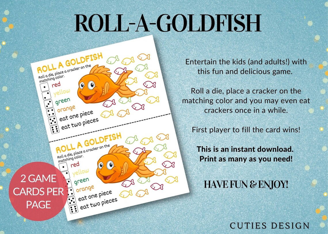Roll a Goldfish Game, Instant Download Fun Game for Kids, Printable ...