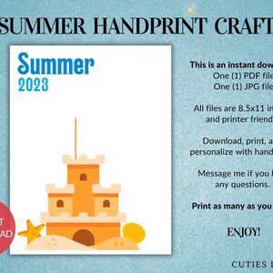 Summer Beach Printable Craft for Baby Handprint Keepsake Art Craft ...