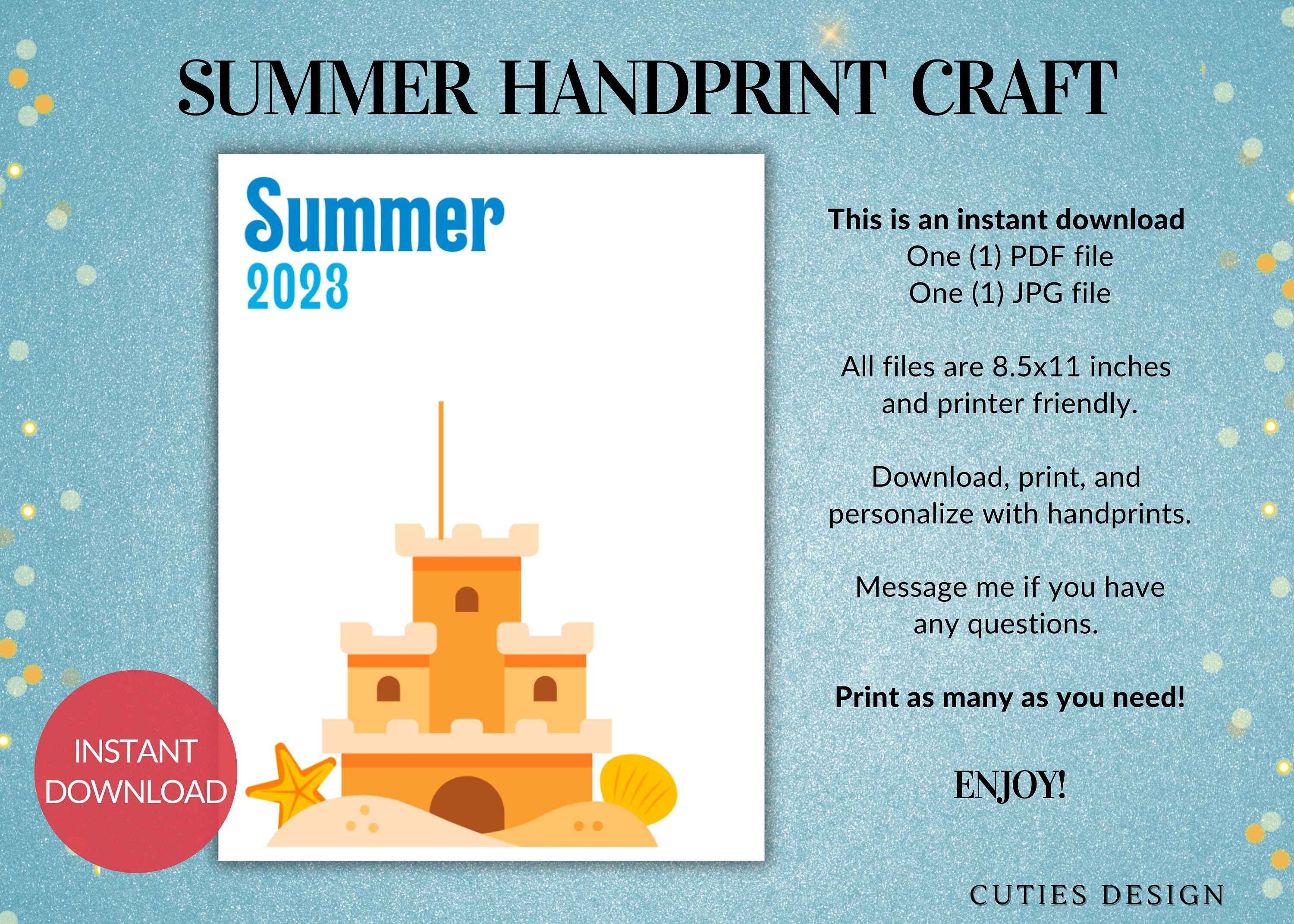 Summer Beach Printable Craft for Baby Handprint Keepsake Art Craft ...