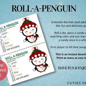 Roll a Penguin Game, Instant Download Christmas Game for Kids ...