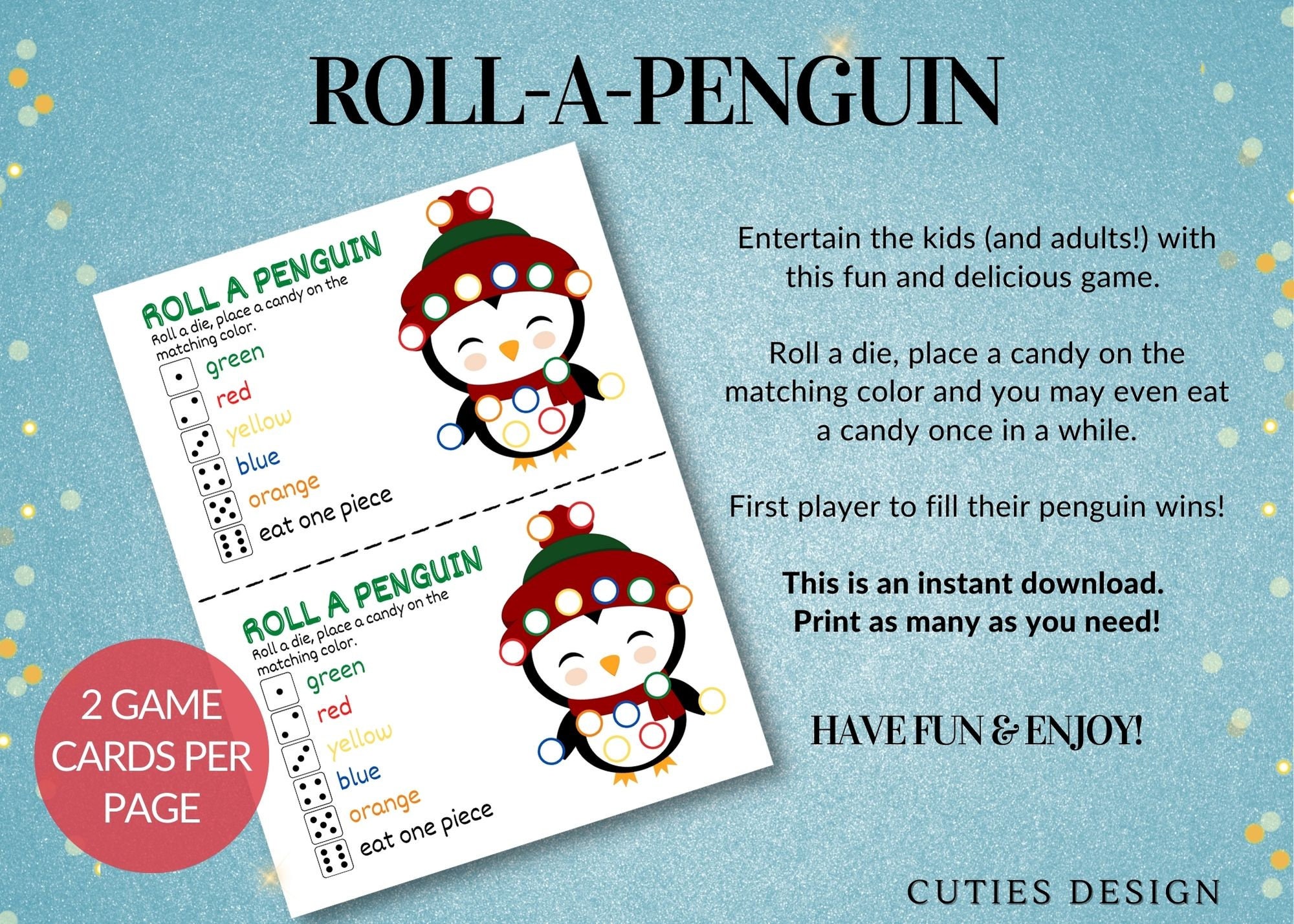 Roll a Penguin Game, Instant Download Christmas Game for Kids ...