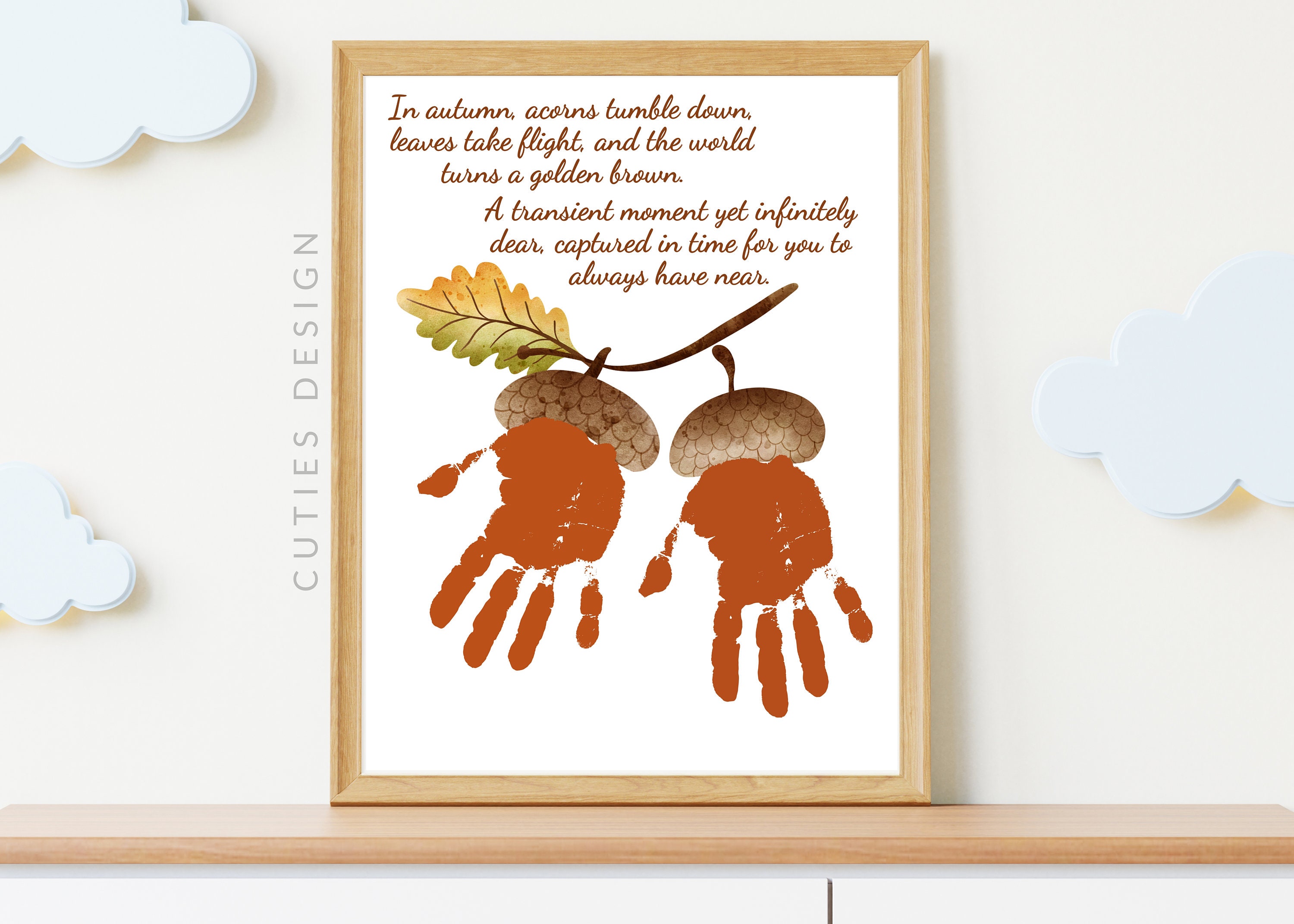 Handprint Art Fall Acorns Craft Printable Baby Card Memory Keepsake ...