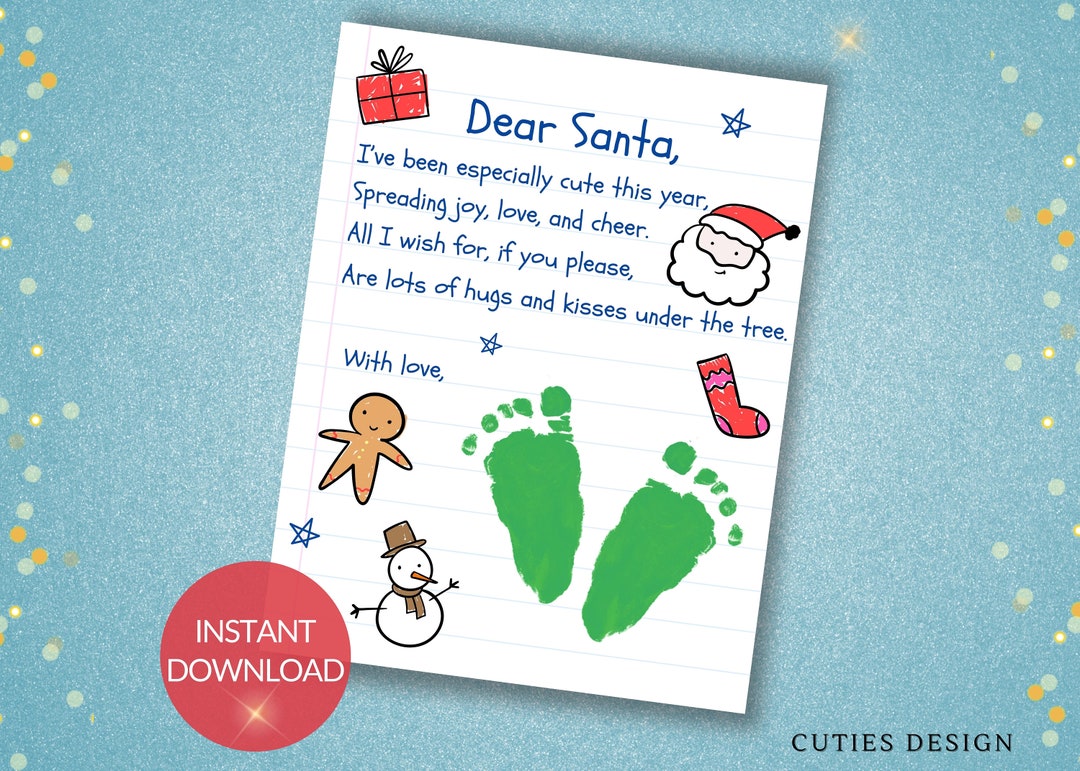 Dear Santa Christmas Footprint Art, Personalized Craft for Kids ...