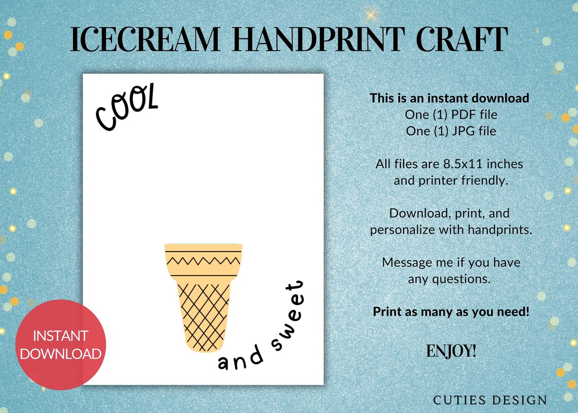 Summer Ice Cream Printable Craft for Baby Handprint Keepsake - Etsy