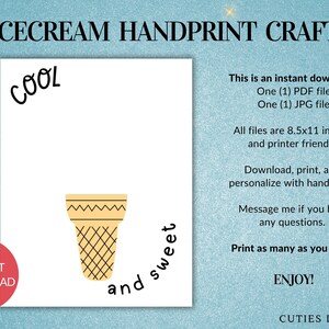 Summer Ice Cream Printable Craft for Baby Handprint Keepsake Art Craft ...