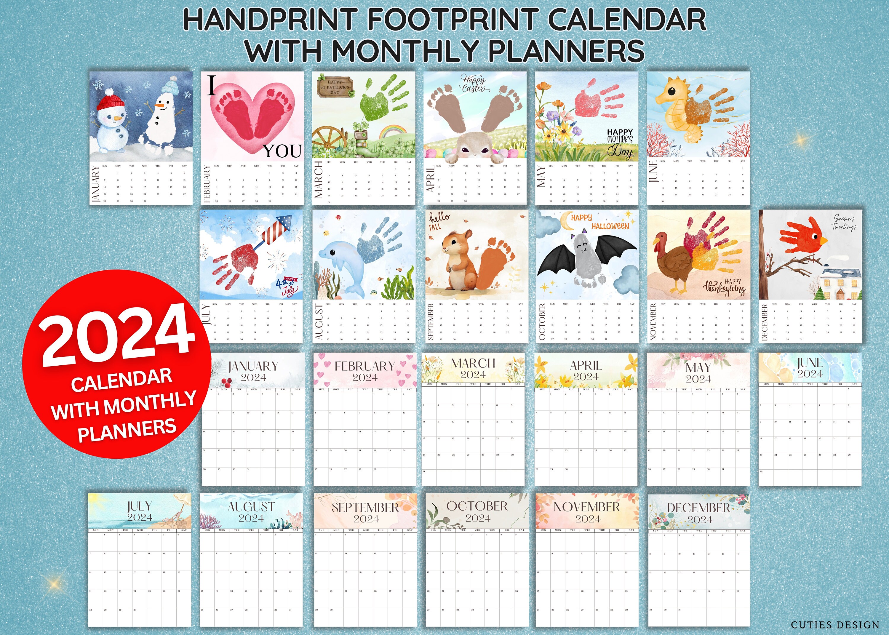 2024 Handprint Calendar With Monthly Planners DIY Baby - Etsy UK
