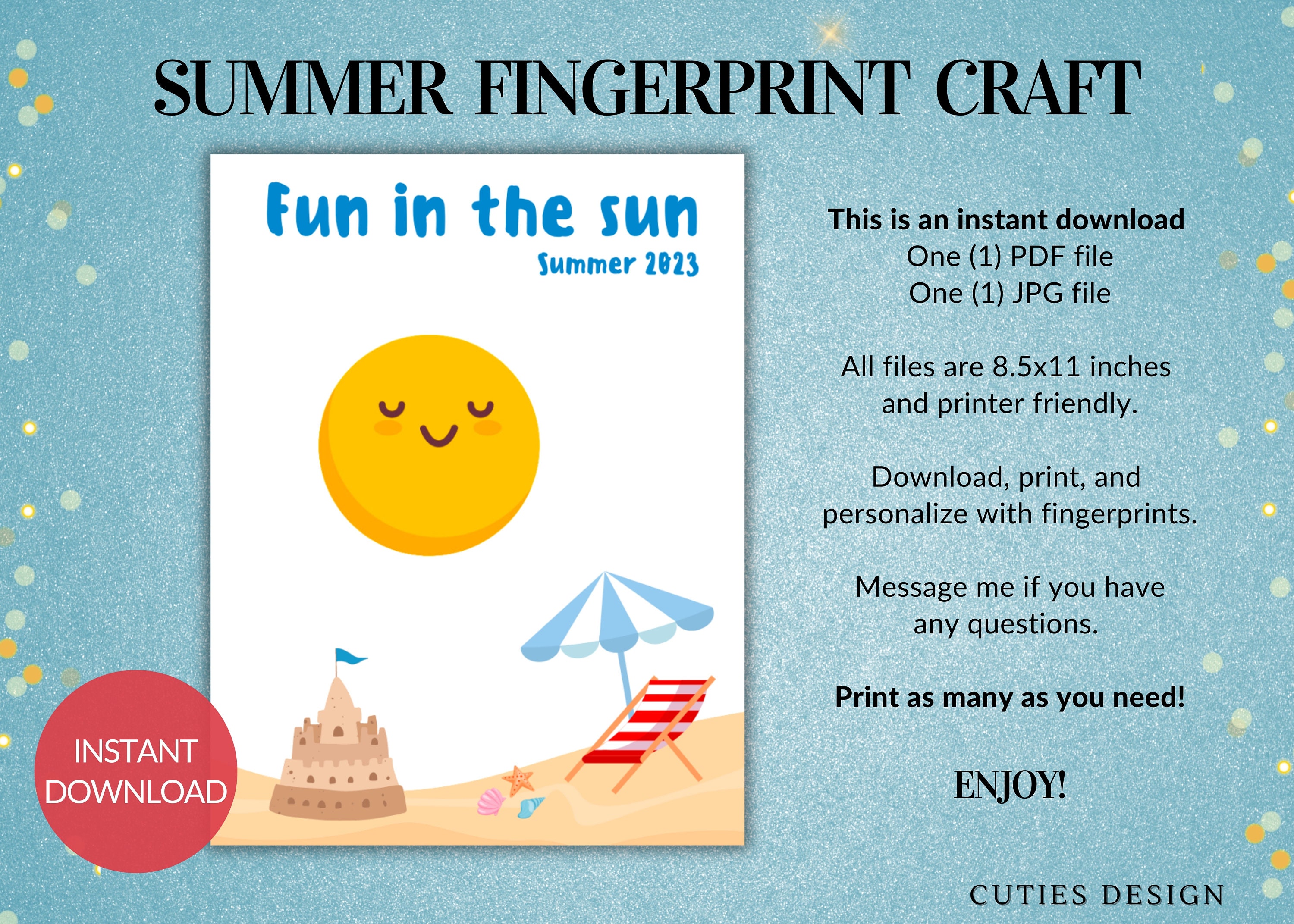 Summer Beach Printable Craft for Baby Toddler Fingerprint Keepsake Art ...
