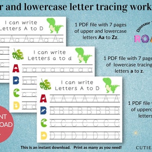Upper and Lowercase Alphabet Letter Tracing Printable Worksheets for ...