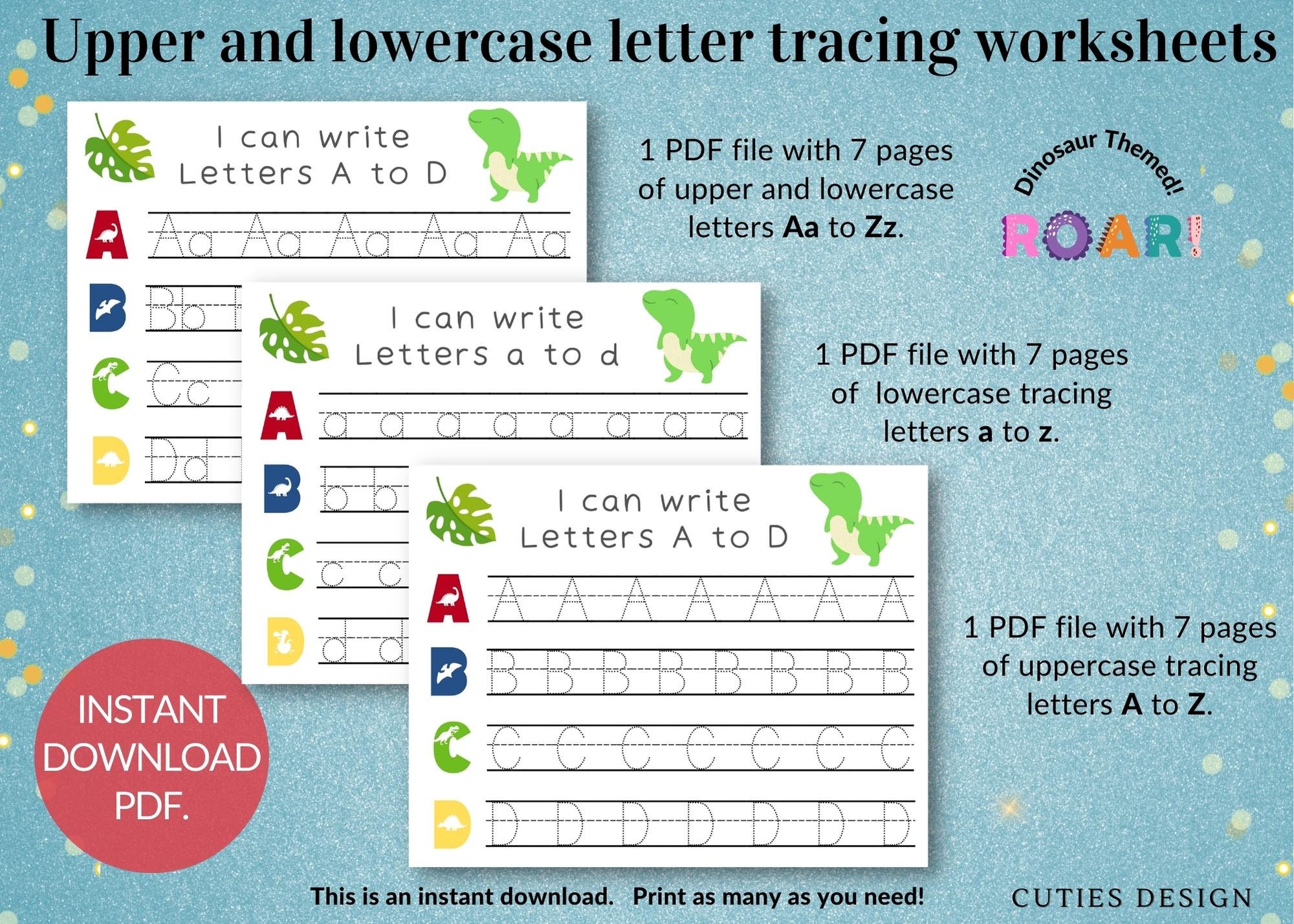 Upper and Lowercase Alphabet Letter Tracing Printable Worksheets for ...