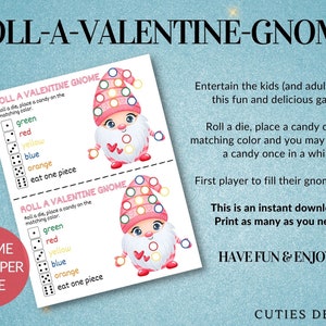 Roll a Valentine Gnome Game, Instant Download Valentine's Day Game for ...
