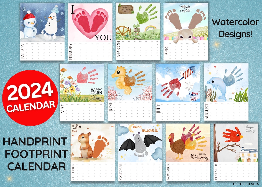 2024 Handprint Calendar for Kids, Christmas Footprint Craft, DIY Baby ...