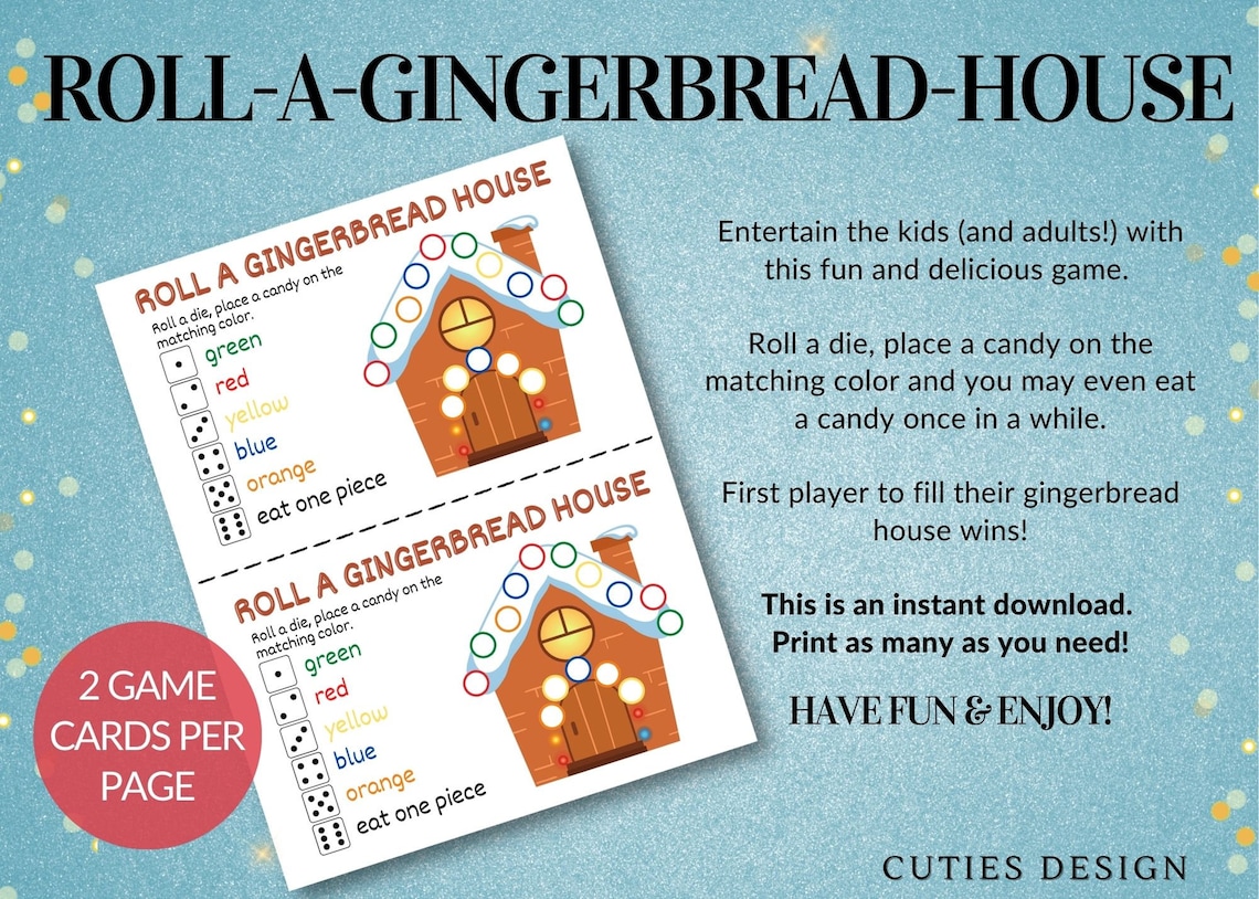 Roll a Gingerbread House Game, Instant Download Christmas Game for Kids ...