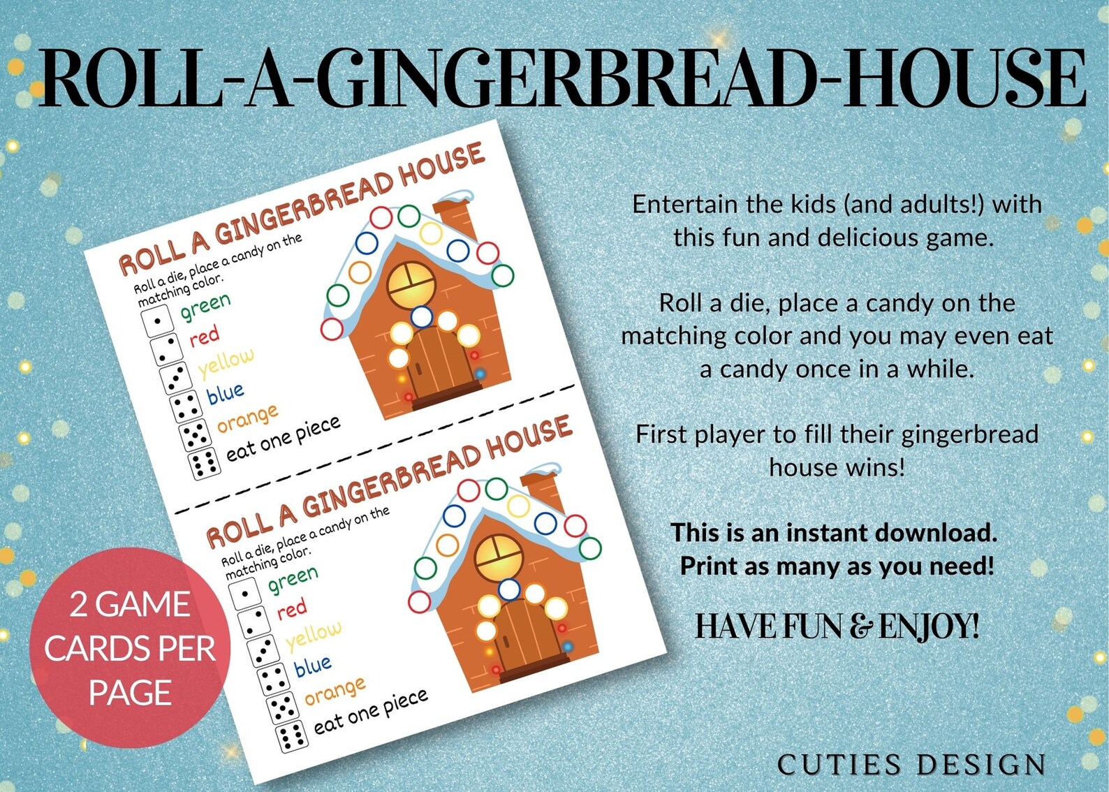 Roll a Gingerbread House Game, Instant Download Christmas Game for Kids ...