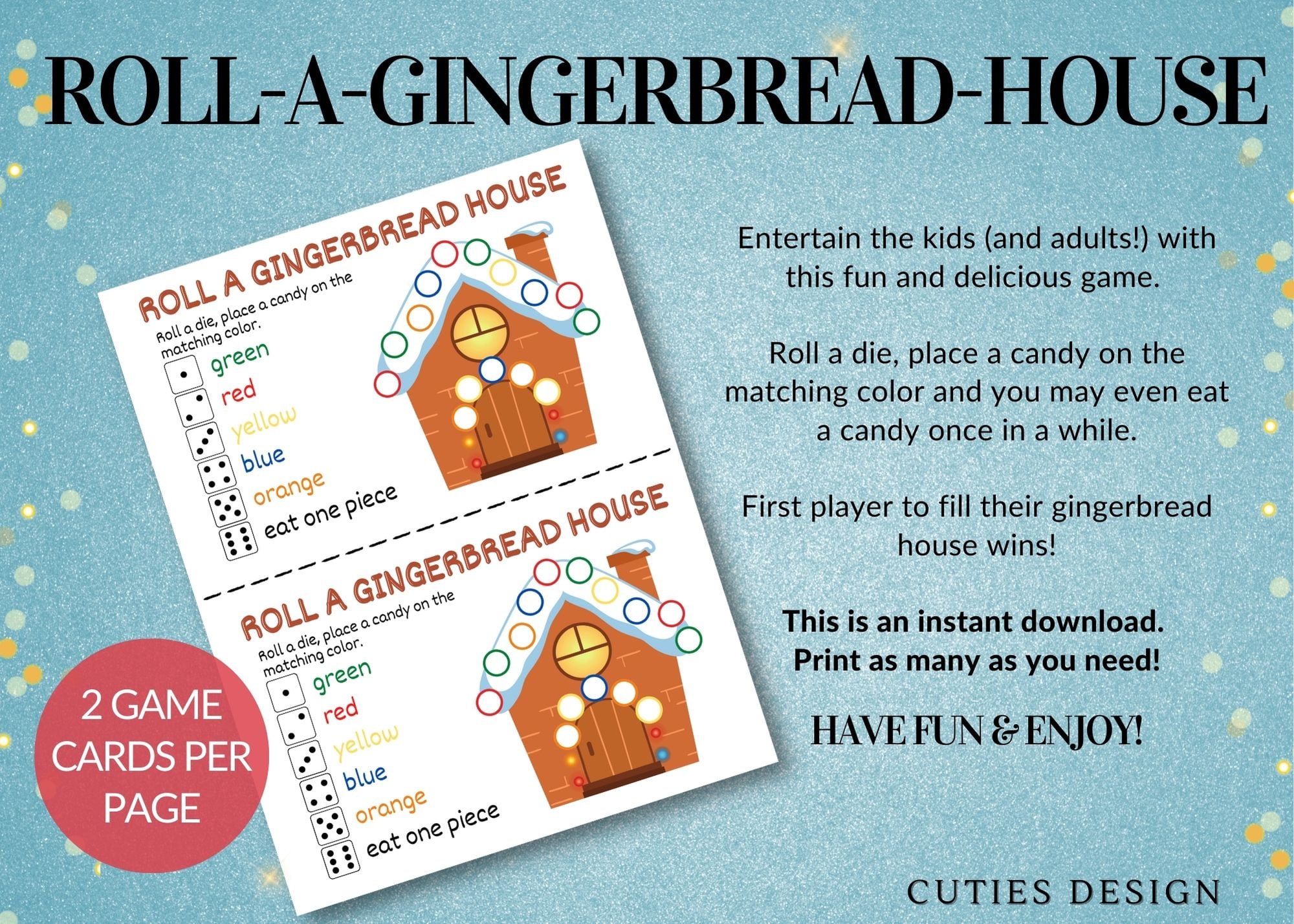 Roll a Gingerbread House Game, Instant Download Christmas Game for Kids ...
