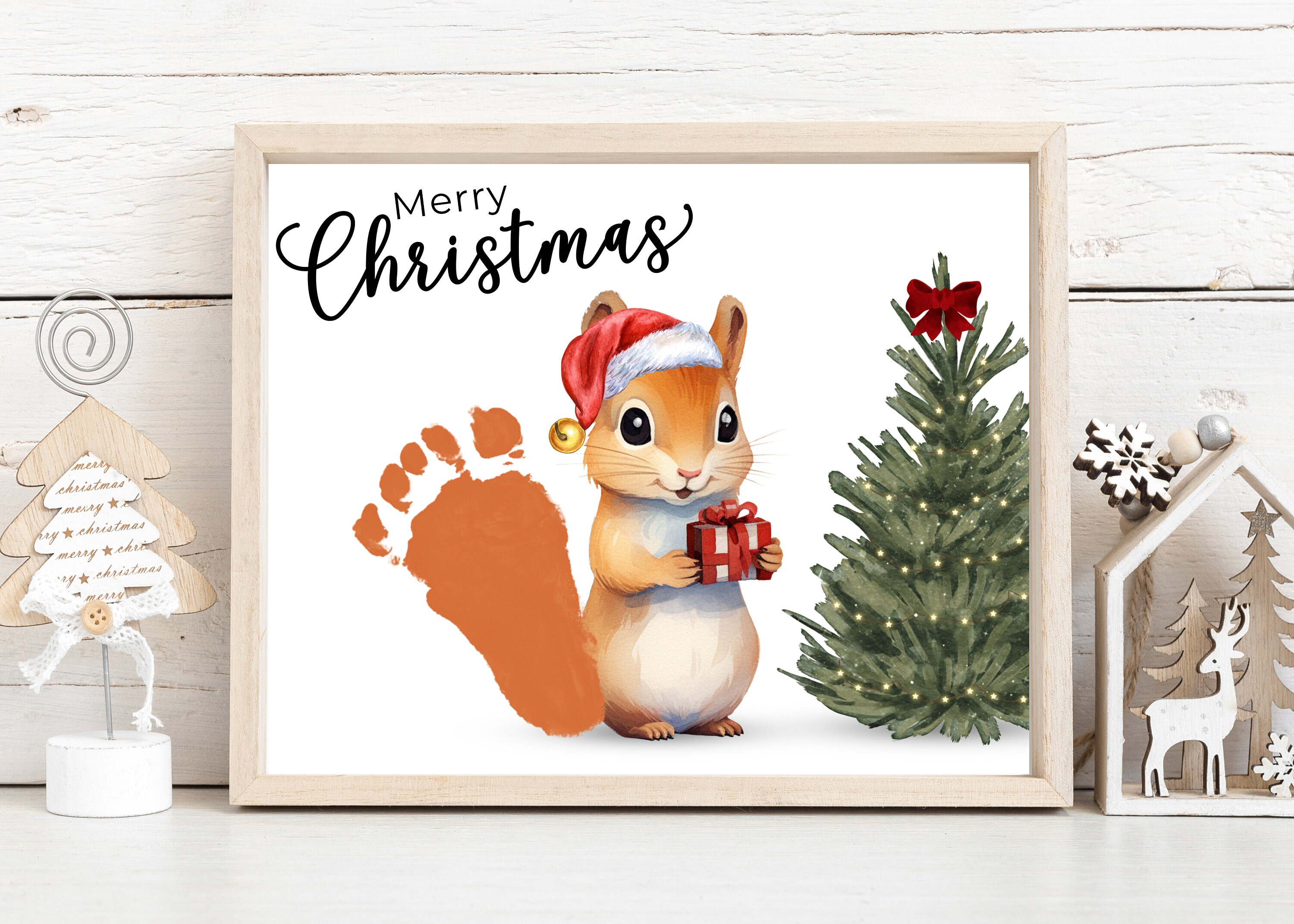 Footprint Christmas Gift Craft Printable Baby Card Memory Keepsake Kids ...