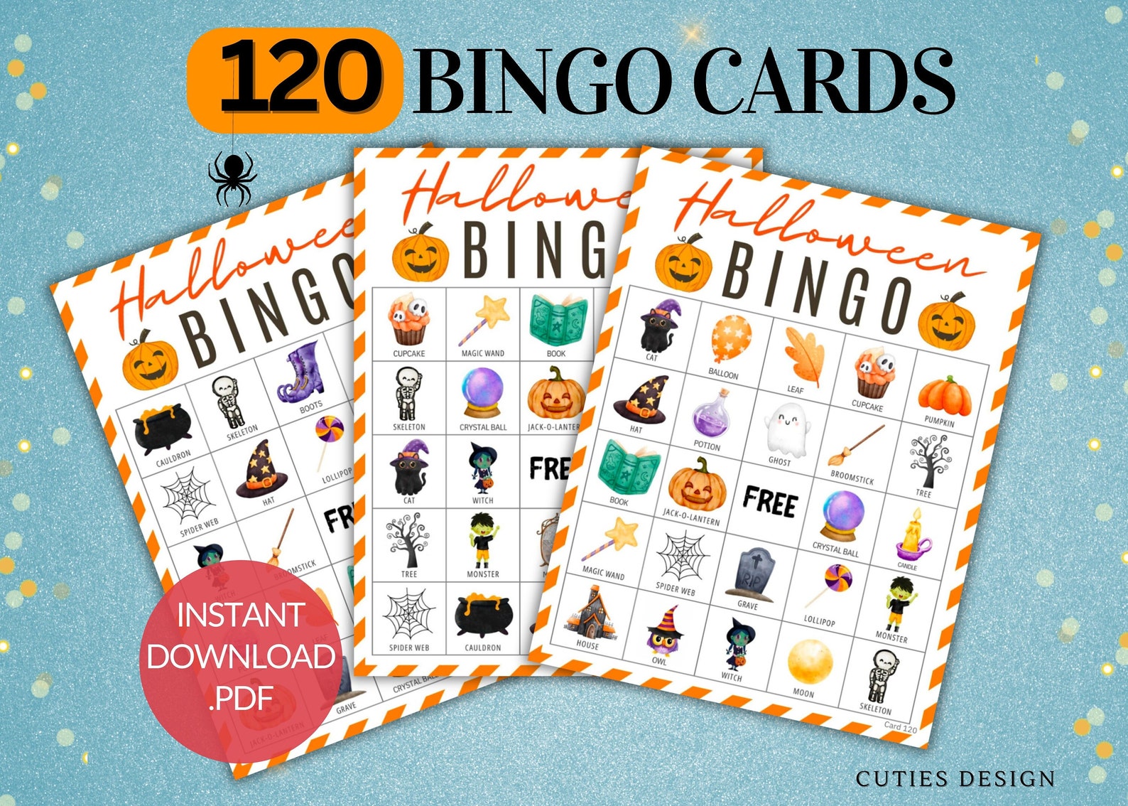 Halloween BINGO 120 Printable Cards Halloween Games for Kids Bingo Game ...
