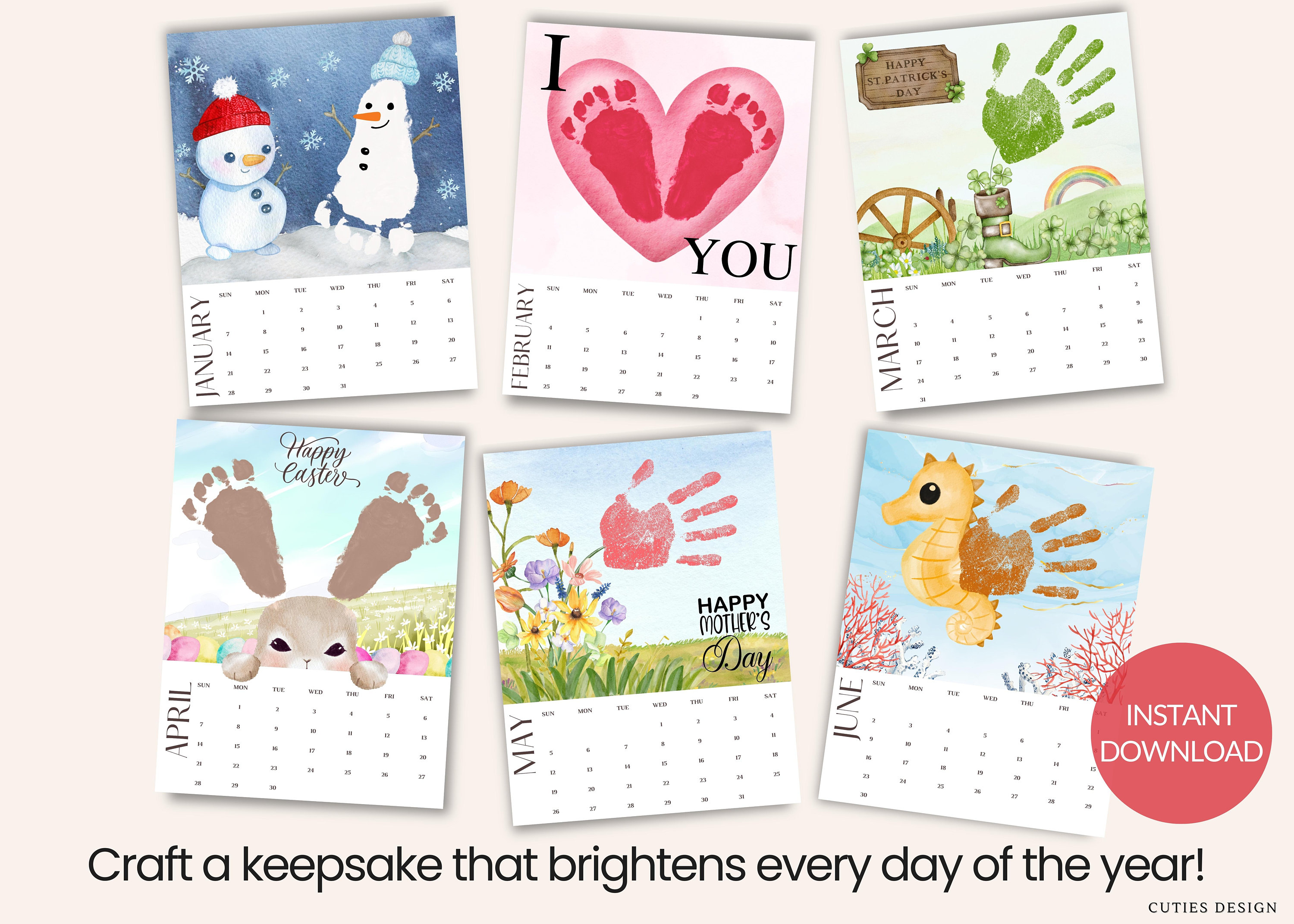 2024 Handprint Calendar for Kids, Christmas Footprint Craft, DIY Baby ...