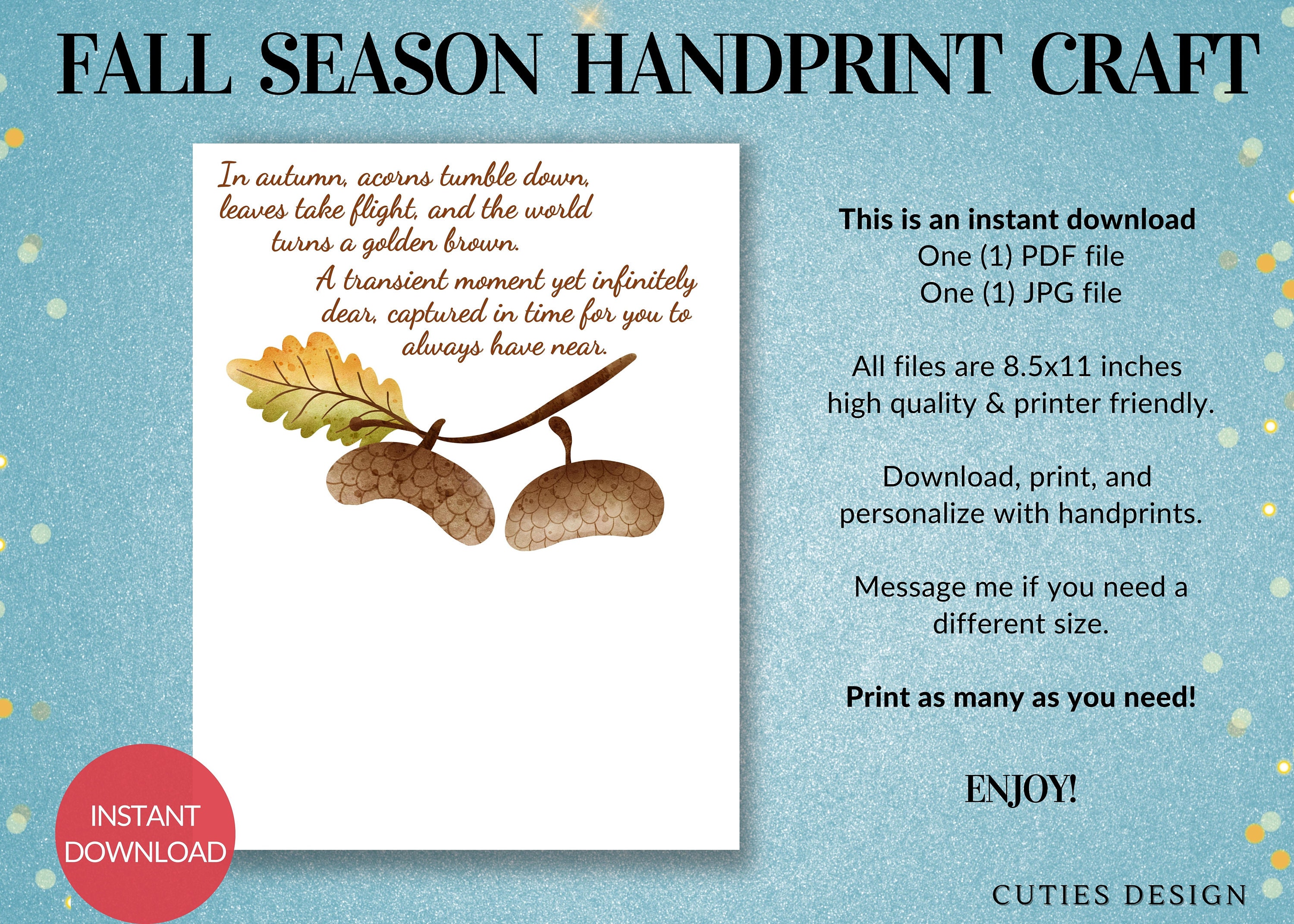 Handprint Art Fall Acorns Craft Printable Baby Card Memory Keepsake ...