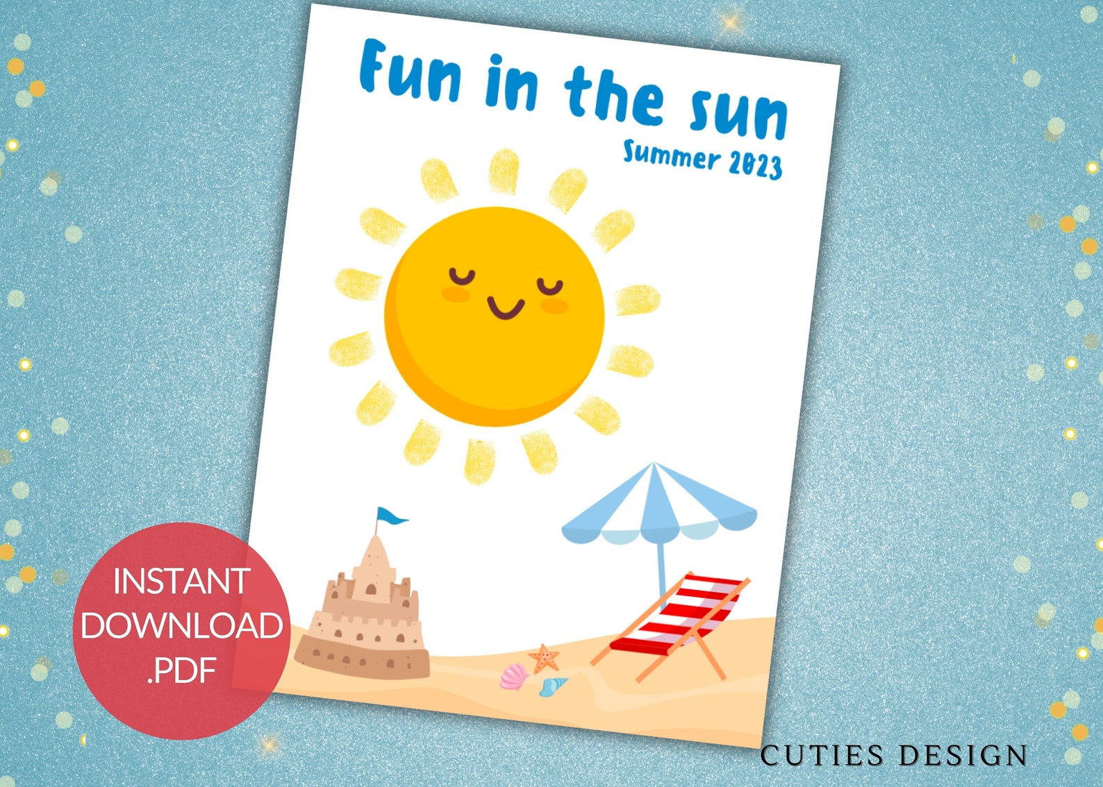 Summer Beach Printable Craft for Baby Toddler Fingerprint Keepsake Art ...