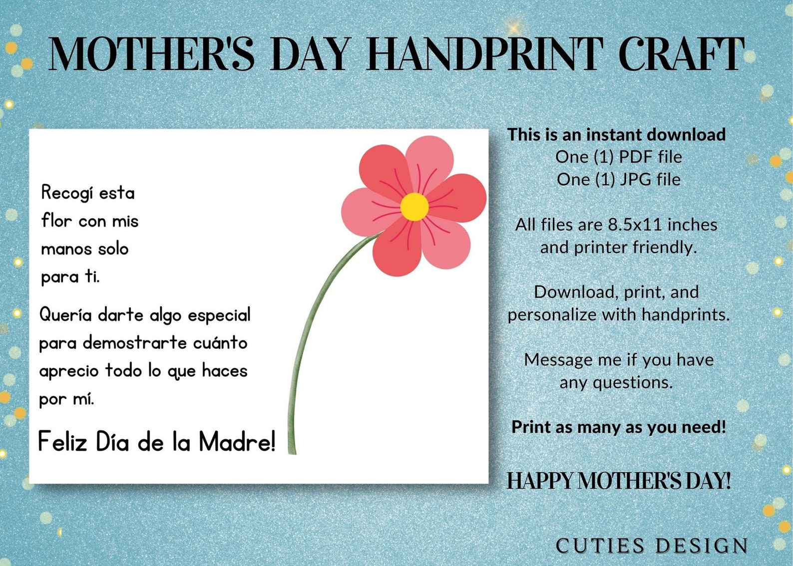 Mother's Day Spanish Handprint Printable Baby Keepsake Art Craft Dia De ...