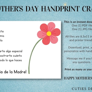 Mother's Day Spanish Handprint Printable Baby Keepsake Art Craft Dia De ...