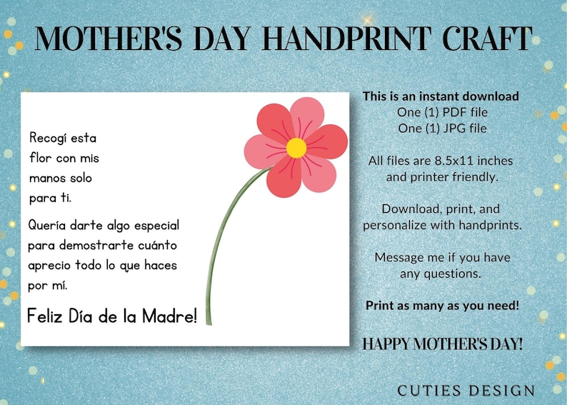 Mother's Day Spanish Handprint Printable Baby Keepsake Art Craft Dia De ...