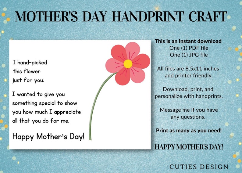 Mother's Day Handprint Printable Baby Keepsake Art Craft Teacher Parent ...