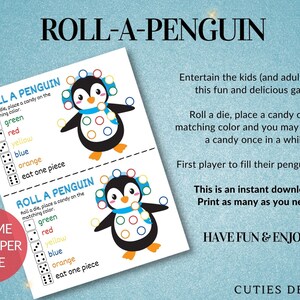 Roll a Penguin Game, Instant Download Christmas Game for Kids ...