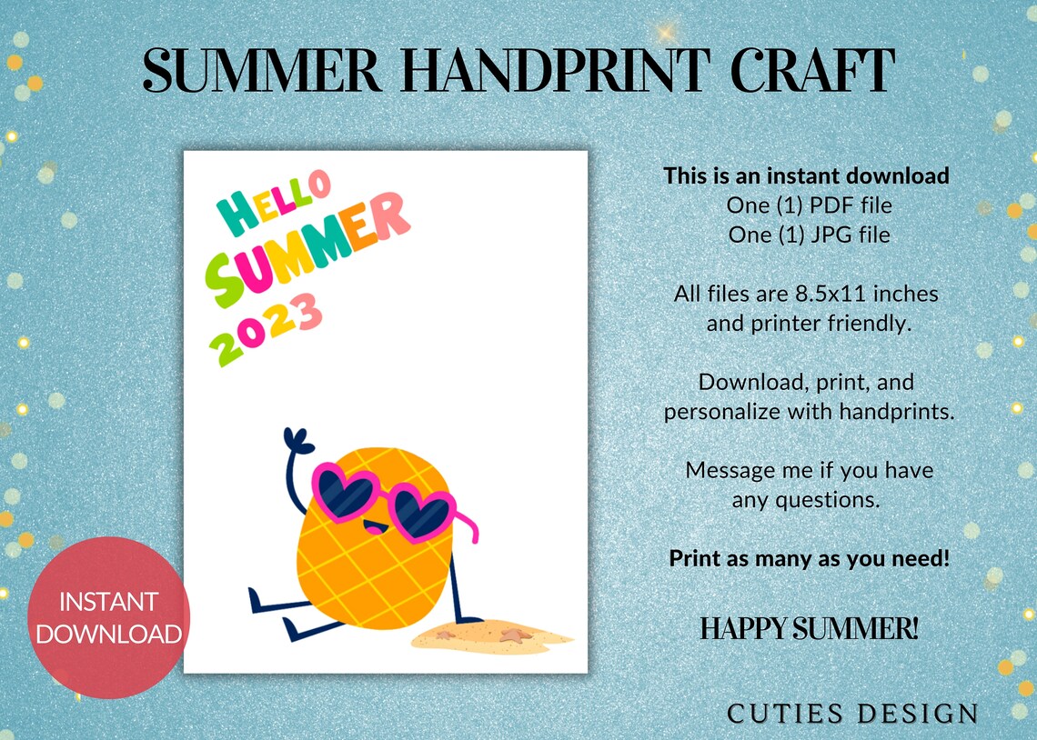 Summer Printable Craft for Baby Toddler Handprint Keepsake Art Craft ...