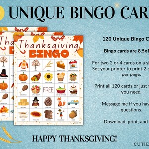 Thanksgiving BINGO 120 Printable Cards Thanksgiving Games for Kids ...