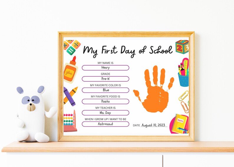 First Day of School Printable Craft for Toddler Handprint Keepsake Art ...