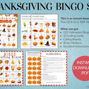 Thanksgiving BINGO 120 Printable Cards Thanksgiving Games for Kids ...