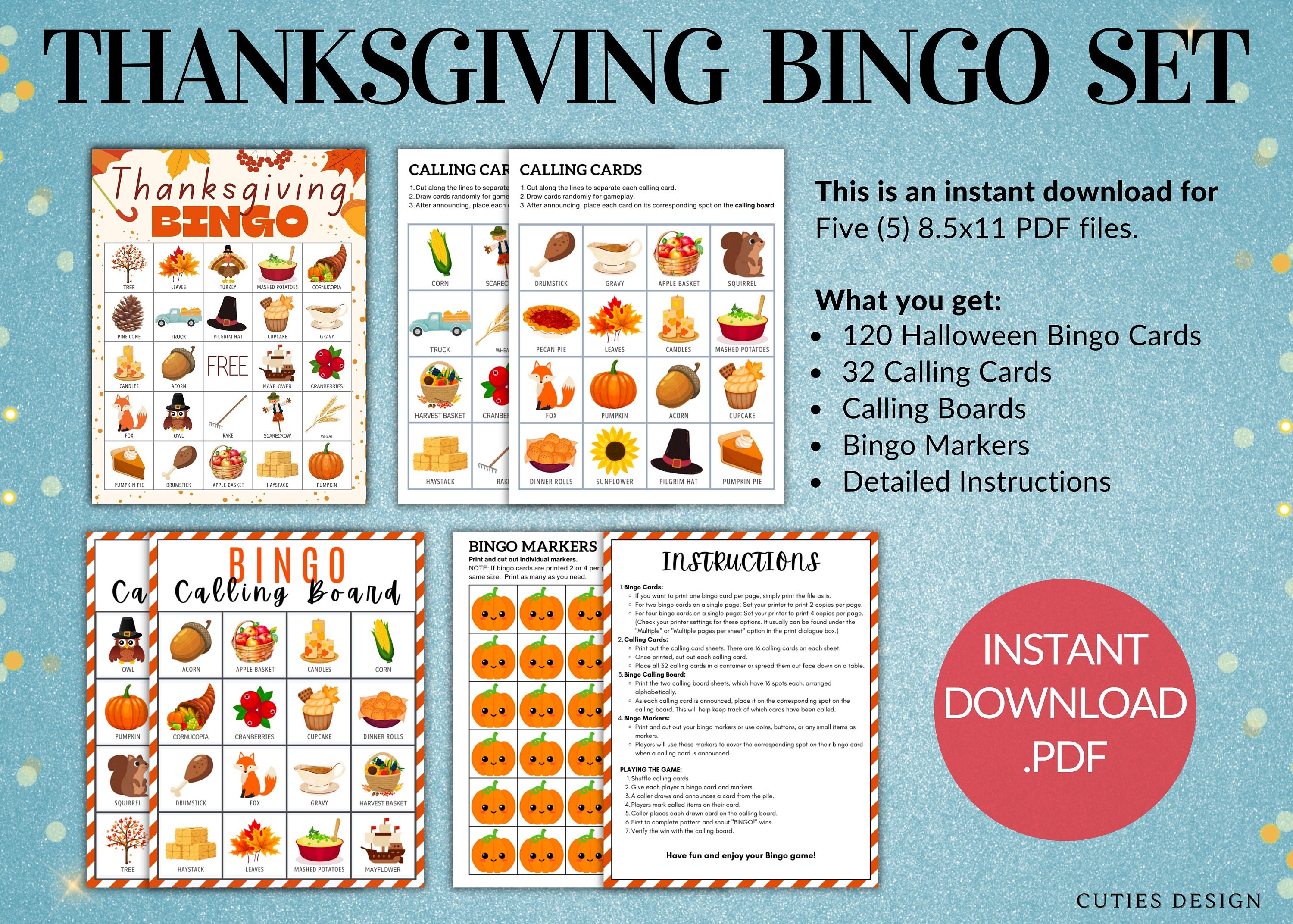Thanksgiving BINGO 120 Printable Cards Thanksgiving Games for Kids ...