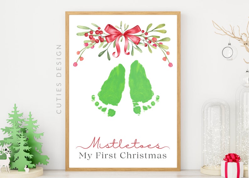 Baby's First Christmas Footprint Art, Mistletoe Keepsake (digital ...