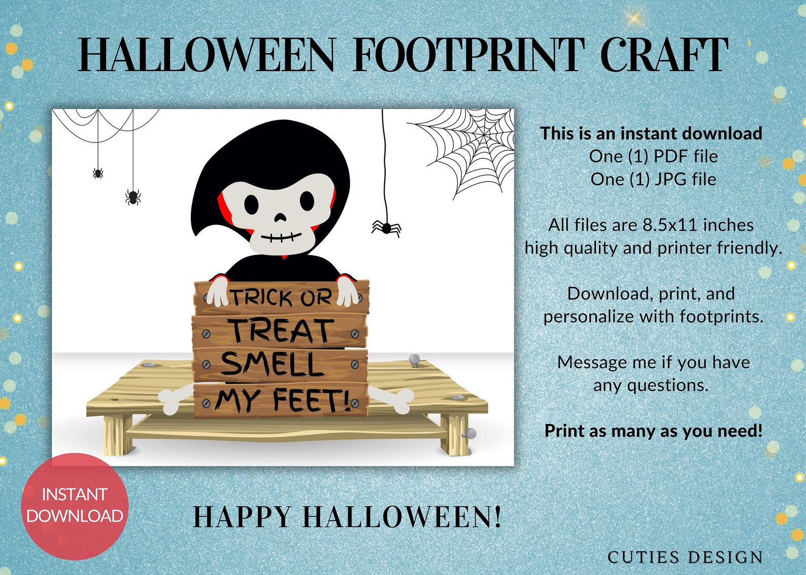 Halloween Gift Printable Footprint Craft for Baby Memory Keepsake Trick ...