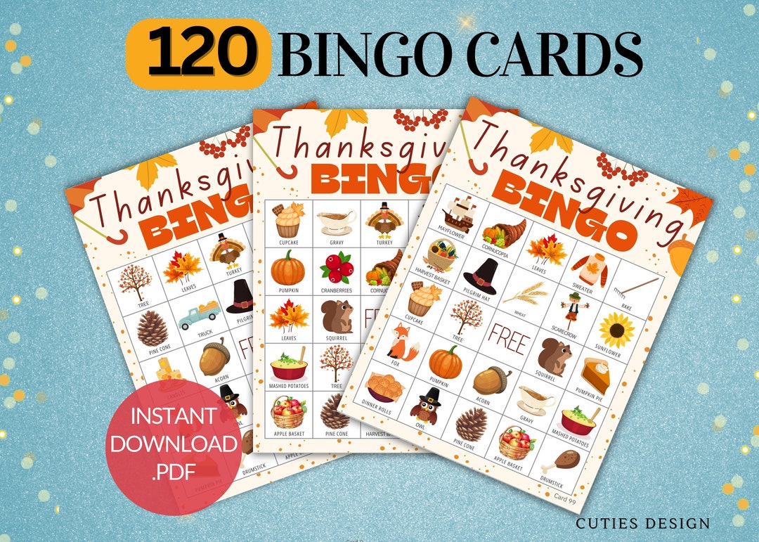 Thanksgiving BINGO 120 Printable Cards Thanksgiving Games for Kids ...