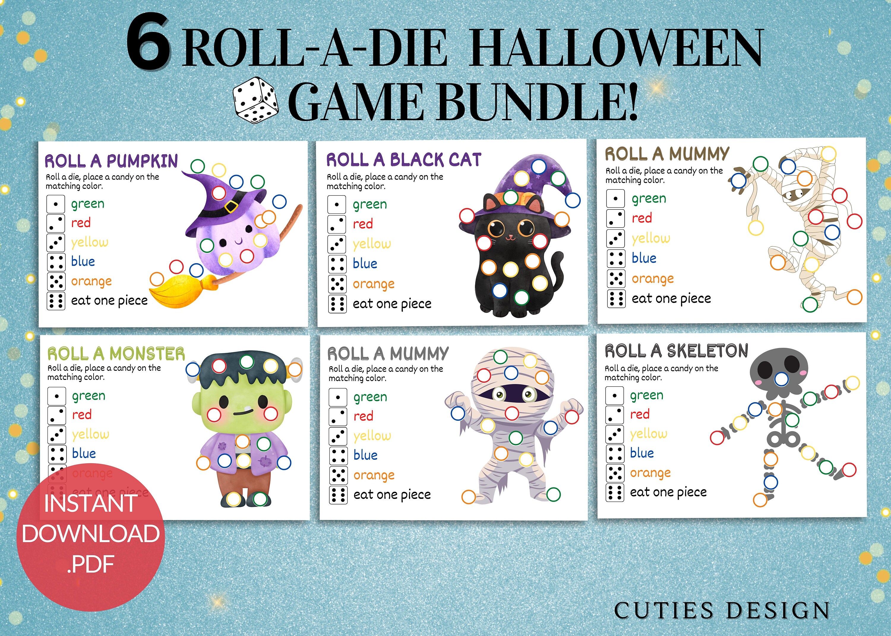 Halloween Game Bundle Roll a Die Instant Download Halloween Party Game ...